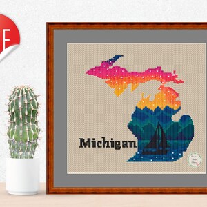 Michigan State Cross Stitch Pattern: Scenic Landscape Embroidery ...