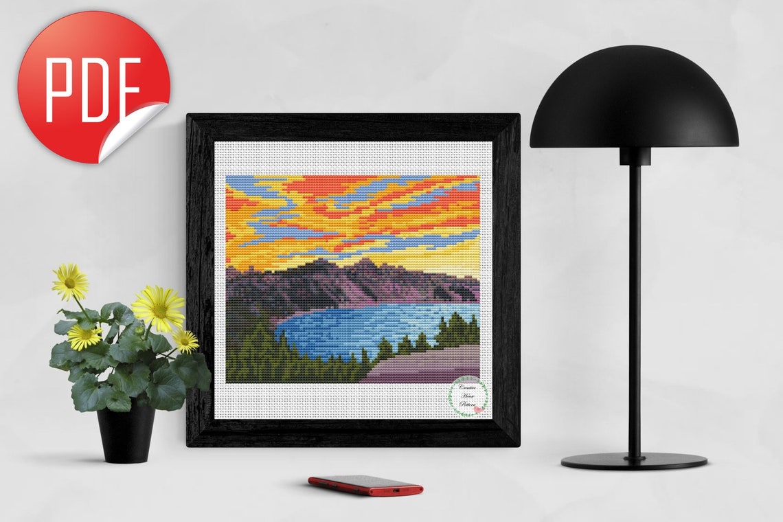 Sunset Cross Stitch Pattern Landscape Cross Stitch Nature - Etsy