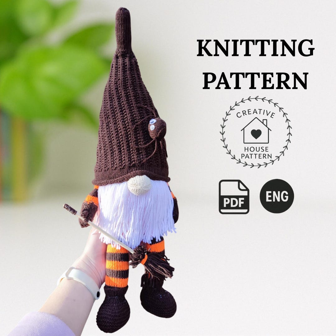 Gnome Knitting Pattern PDF English, Gnome With Broom & Spider, DIY ...