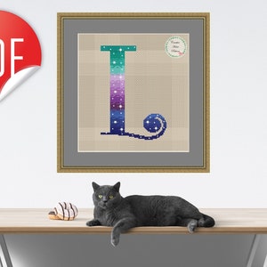 Letter L Cross Stitch Pattern, Starry Night, Modern Counted Cross ...