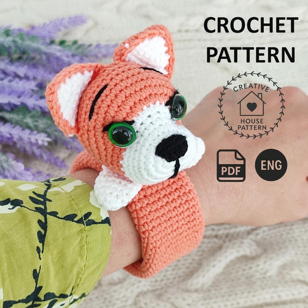 Crochet Bracelet Pattern PDF English, Crochet Slap Bracelet, Dog Corgi ...