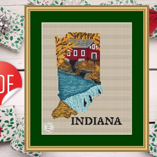 Indiana State Counted Cross Stitch Pattern Skyline Landscape - Etsy