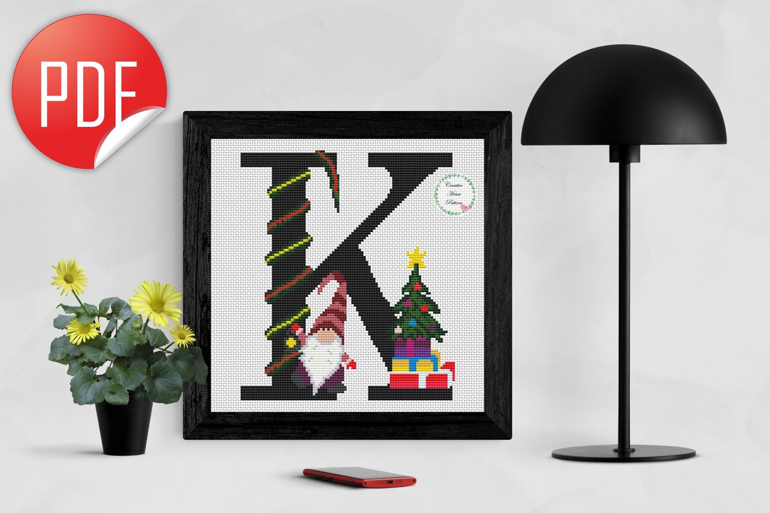 Letter K Modern Cross Stitch Pattern Christmas Gnome Cross - Etsy