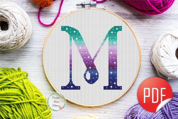 Letter M Cross Stitch Pattern Starry Night Cross Modern | Etsy