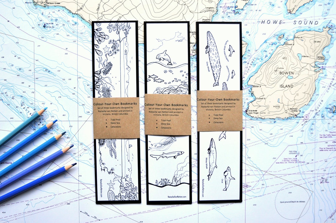 Set of 3 Colour-your-own Bookmarks, Ocean Themed, Marine Biology ...