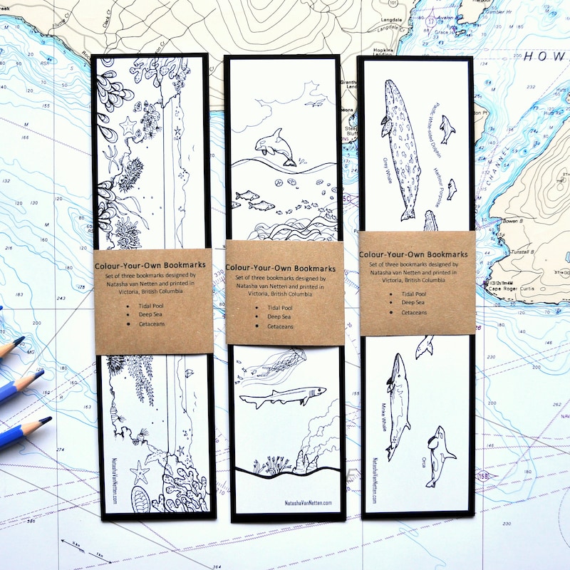 Coloring Bookmarks Sea Creatures - Etsy