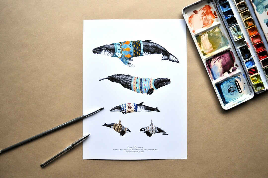 Whale Poster Prints on 100% Recycled Paper, Unframed Ink and ...