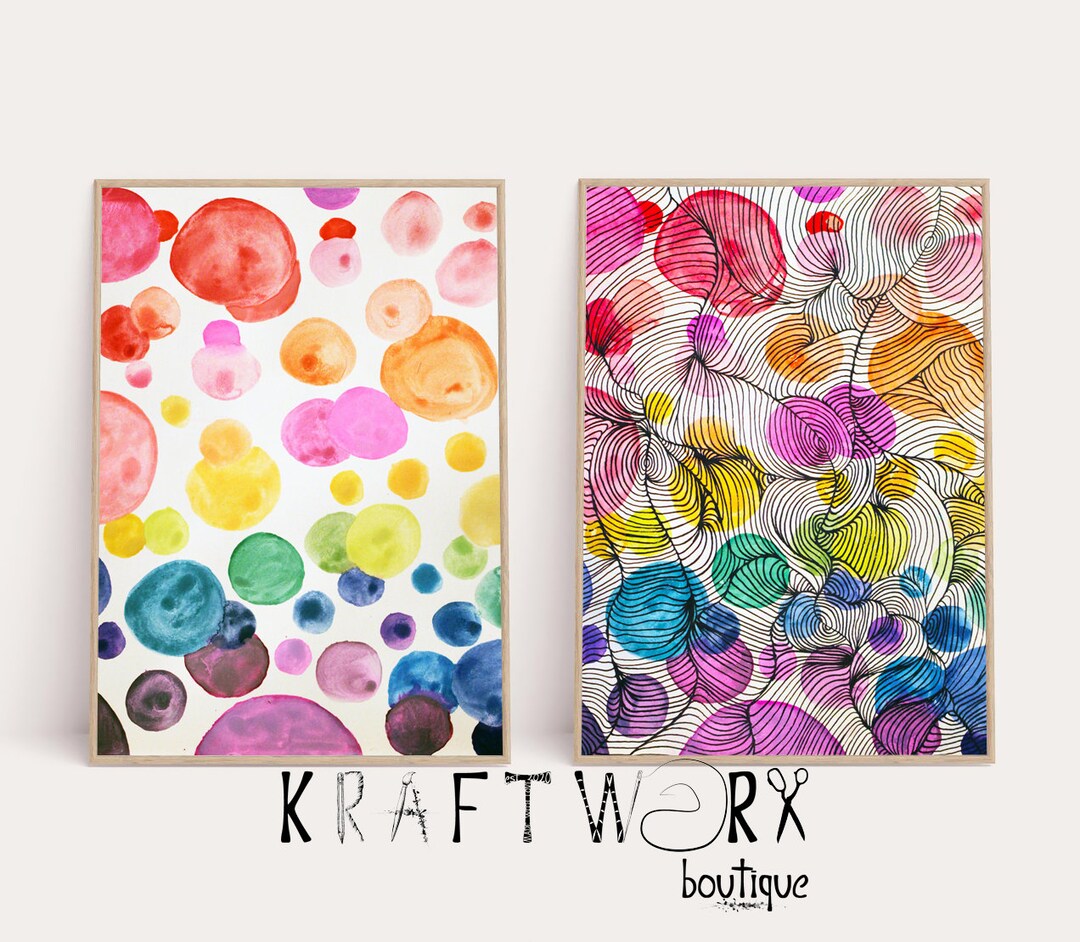 Rainbow Bubble Watercolor With Lineart, Minimalist Printable, Wall Art ...