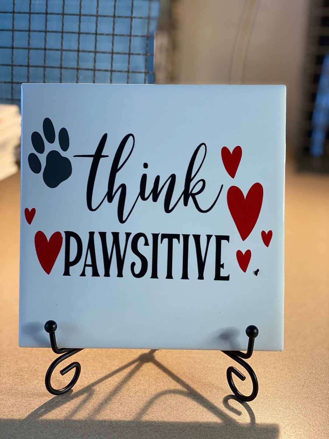 Ceramic Tile Sign - Think Pawsitive - Etsy