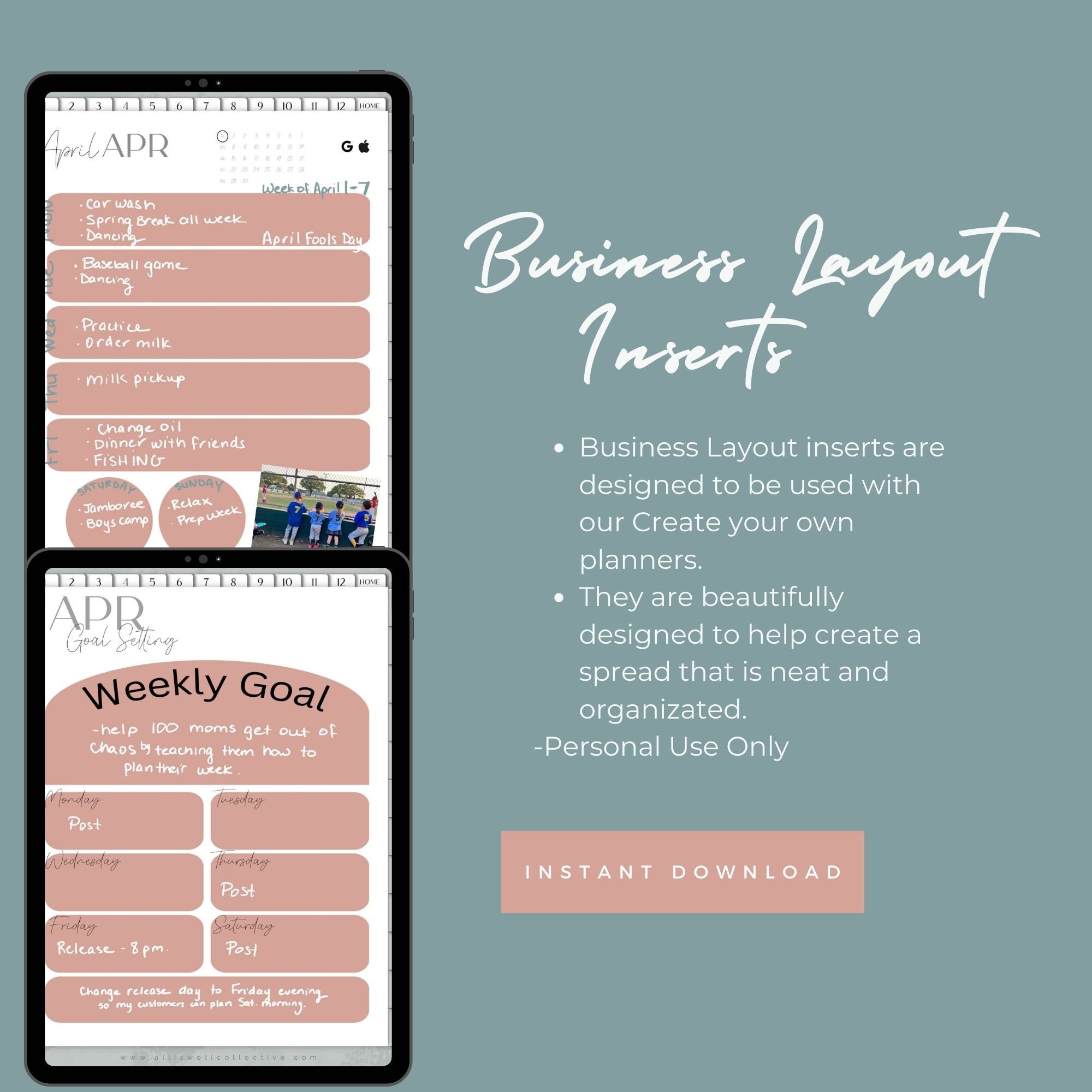 Business Planner Layout Inserts for Digital Planner Digital Insert ONLY ...