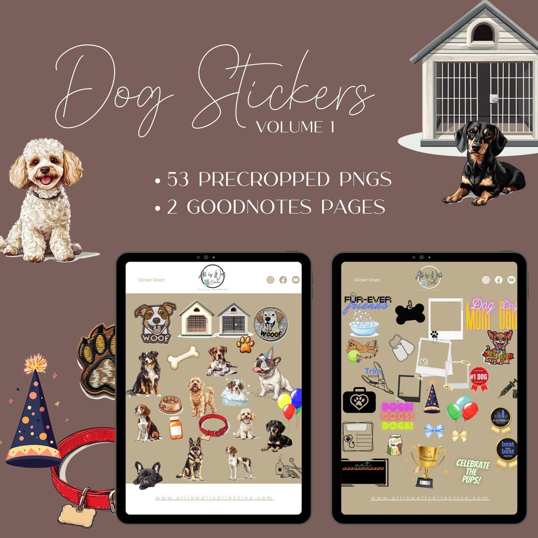 Dog Stickers | PNG & Goodnotes Dog Care Stickers | Digital Stickers for ...