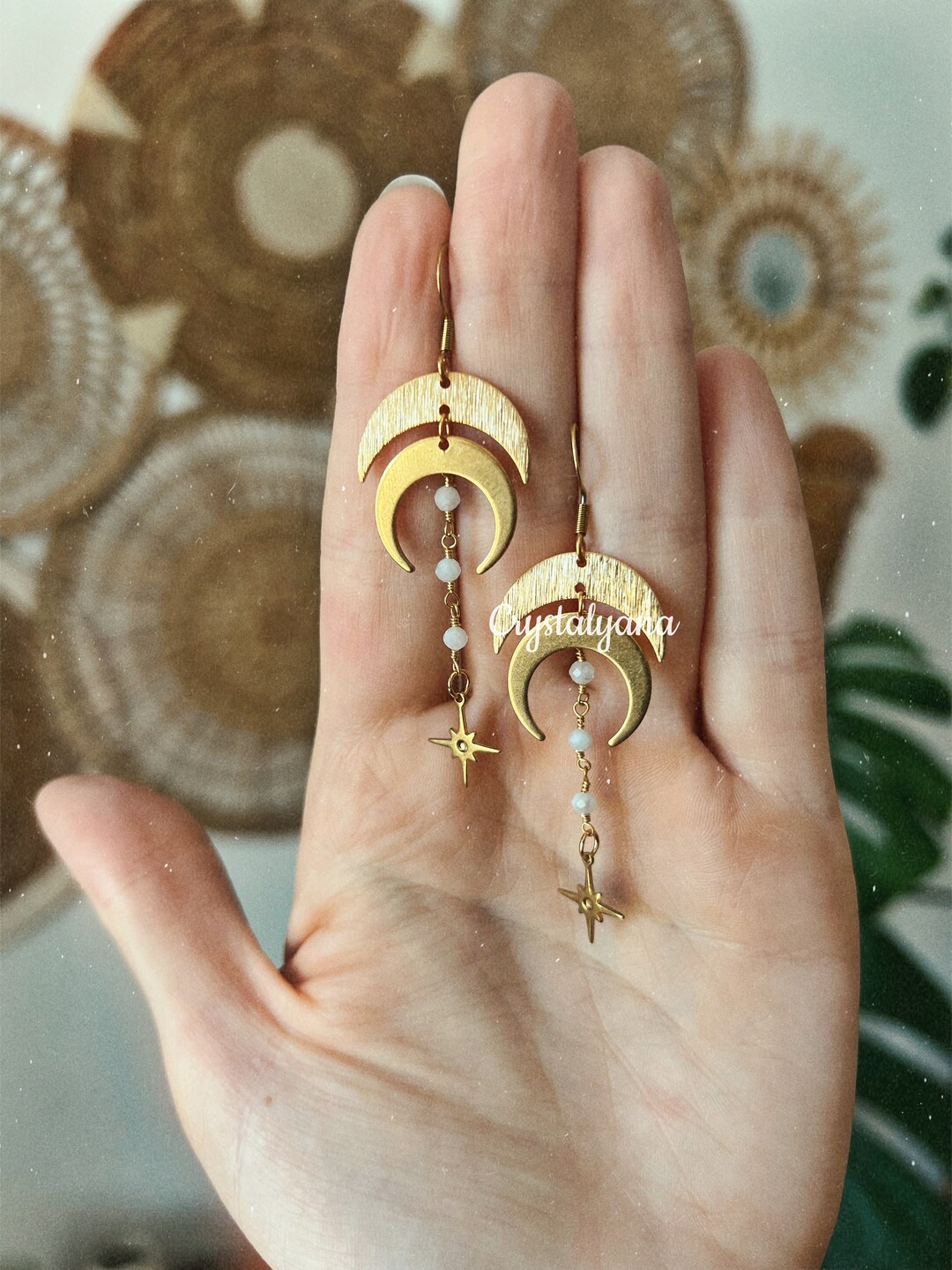 NEW Dangle & Drop Celestial Crescent Moon Earrings With Moonstone Crystals - Etsy