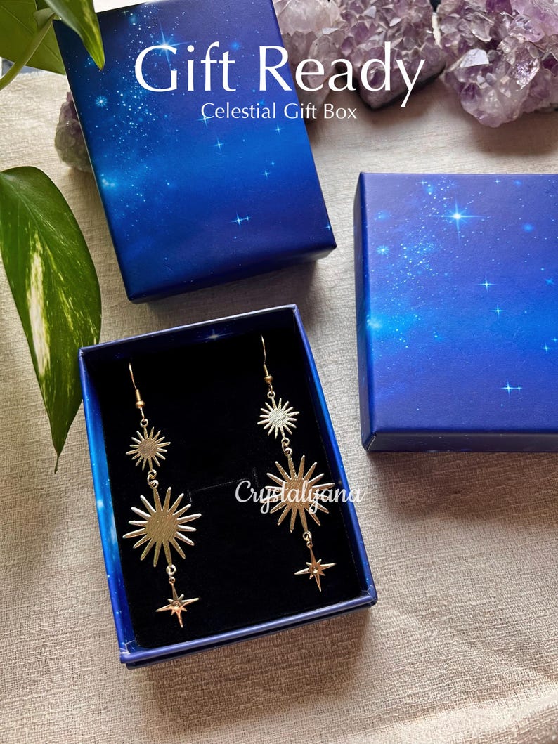 Gothic Crescent Moon Earrings With Stars | Witchy Celestial Jewelry ...