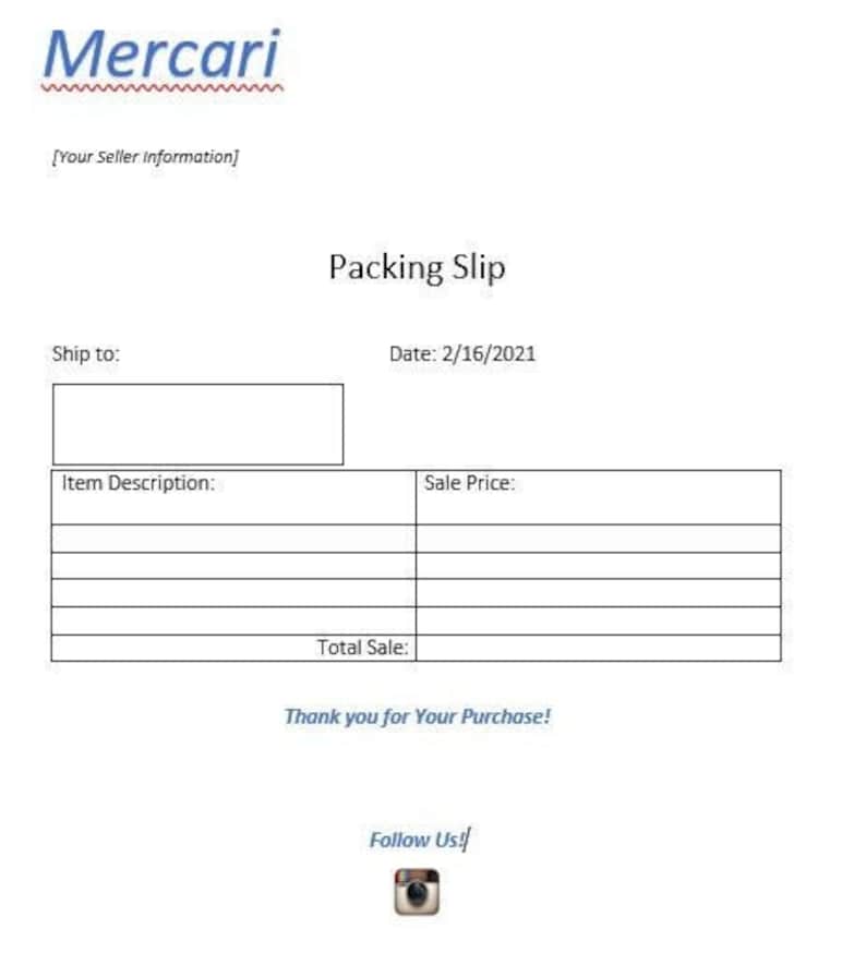 Mercari Packing Slip - Etsy