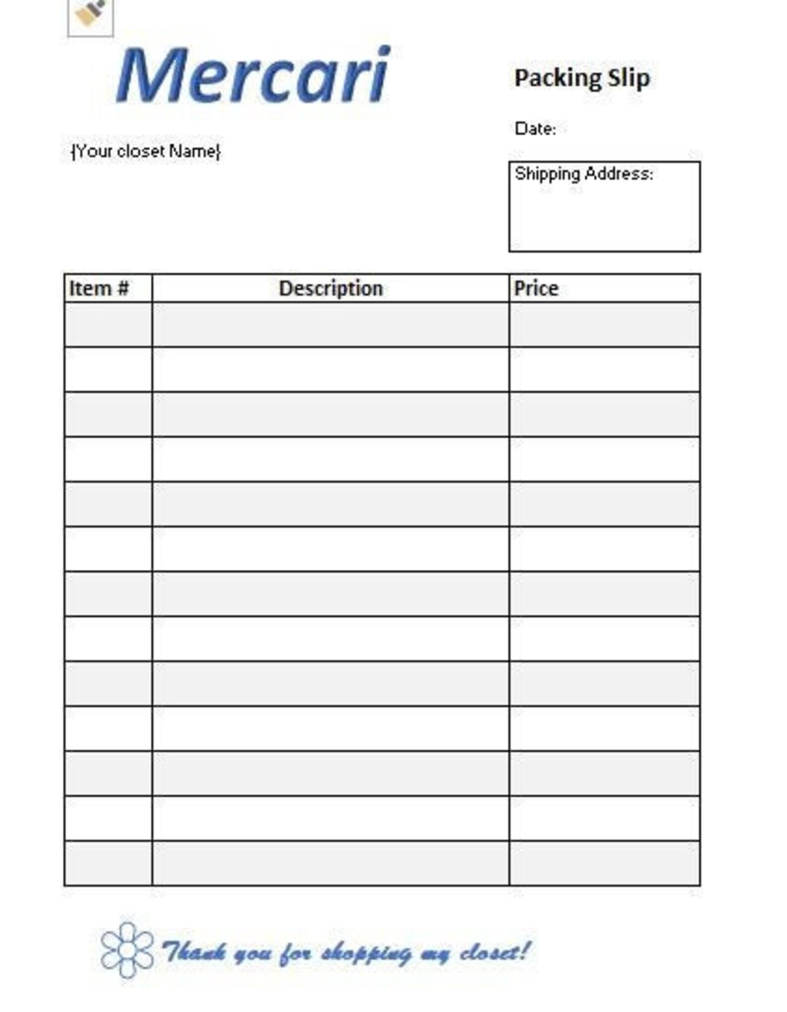 Mercari Packing Slip Excel Template - Etsy