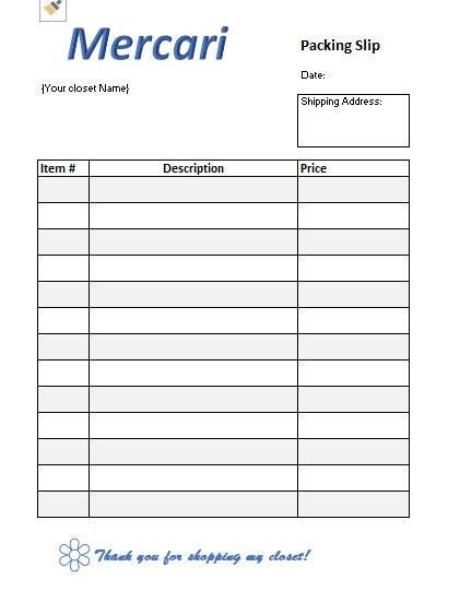 Mercari Packing Slip Excel Template - Etsy