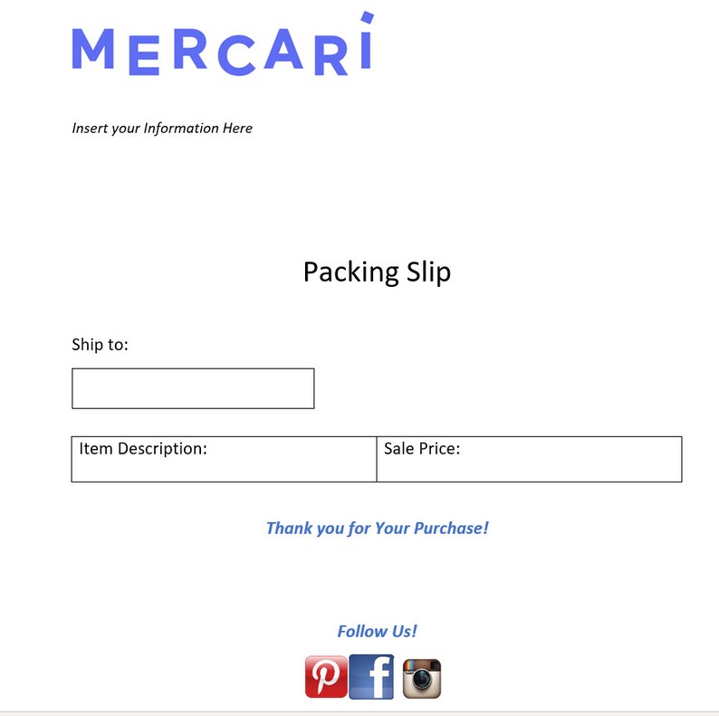 Mercari Packing Slip | Etsy