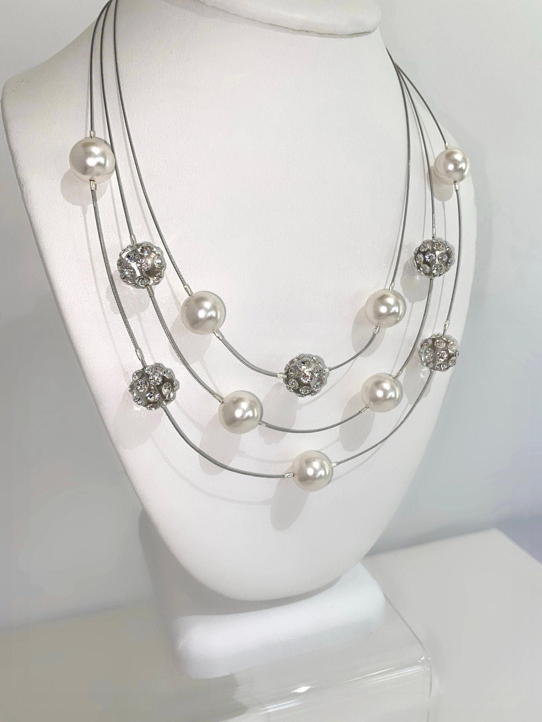 Swarovski Crystal Pearl Necklace, Floating Crystal Ball, Bridal Jewelry ...