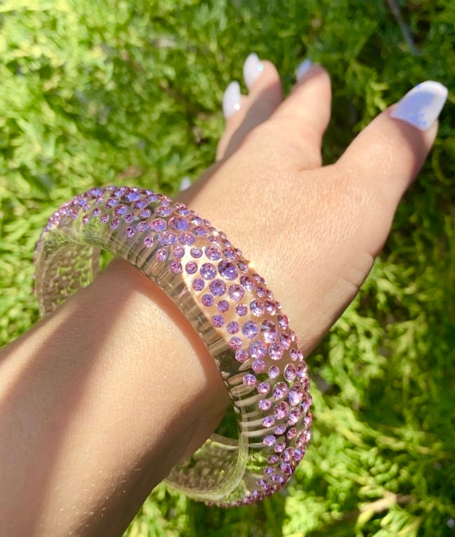 Glamorous Pink Acrylic Bangle, Crystal Bracelet, Bangle for Women, One ...