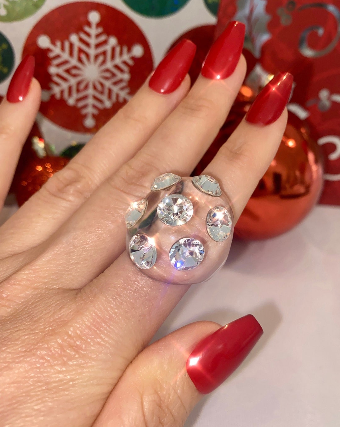 DOME Ring With Crystals Modern Geometric Ring Transparent Ring Chunky ...