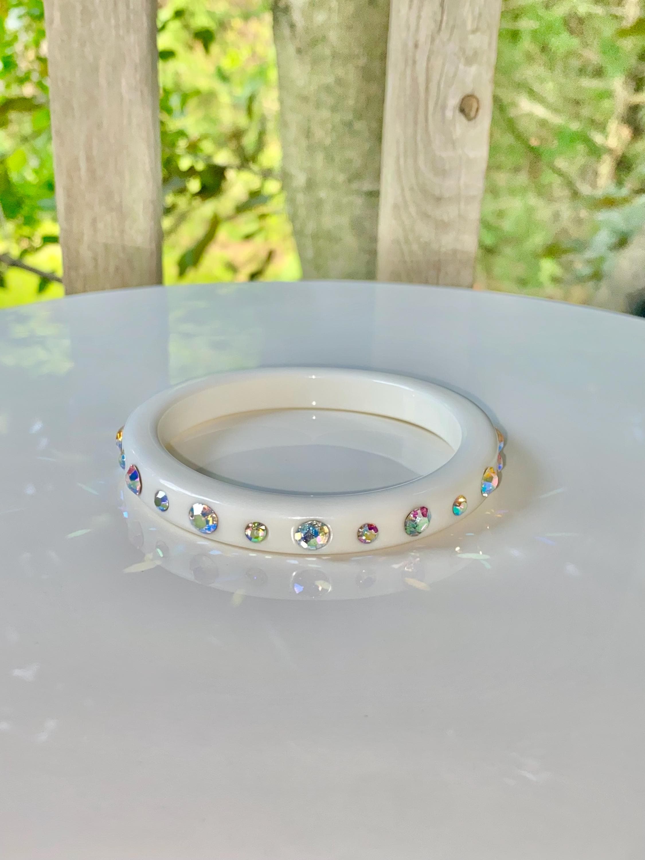 Colorful Resin Bangle Bracelets for Summer, Sparkly Crystal Bracelets ...