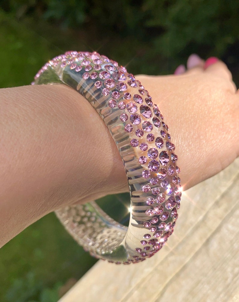 Glamorous Pink Acrylic Bangle, Crystal Bracelet, Bangle for Women, One ...