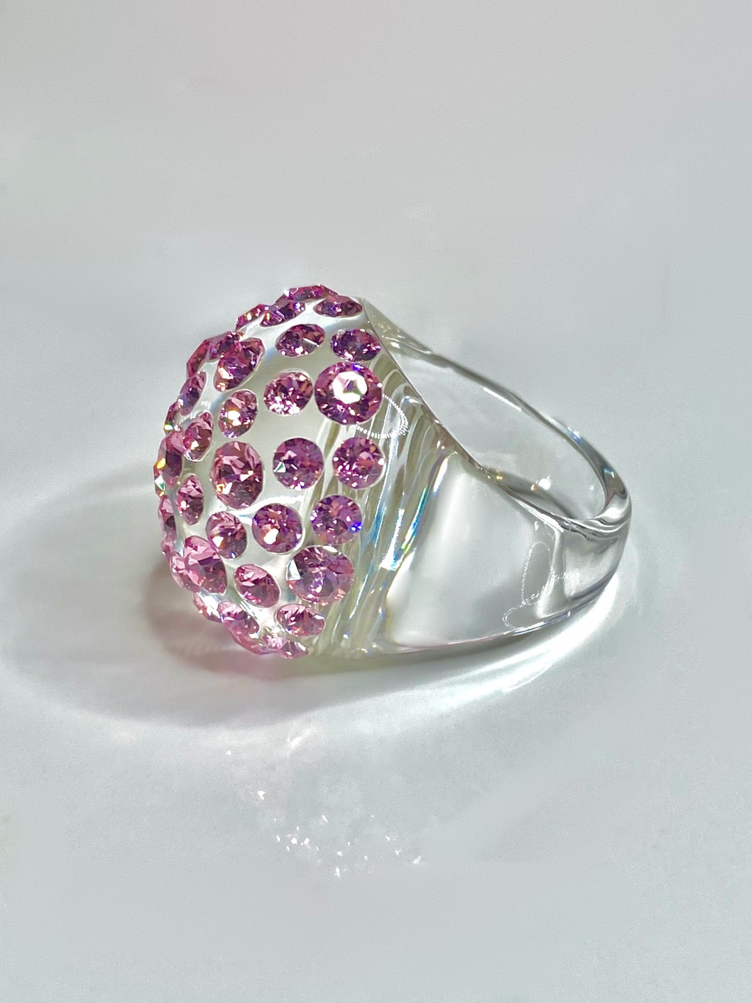 Pink Crystal Gemstone Dome Ring Statement Ring Gift for Her Clear ...
