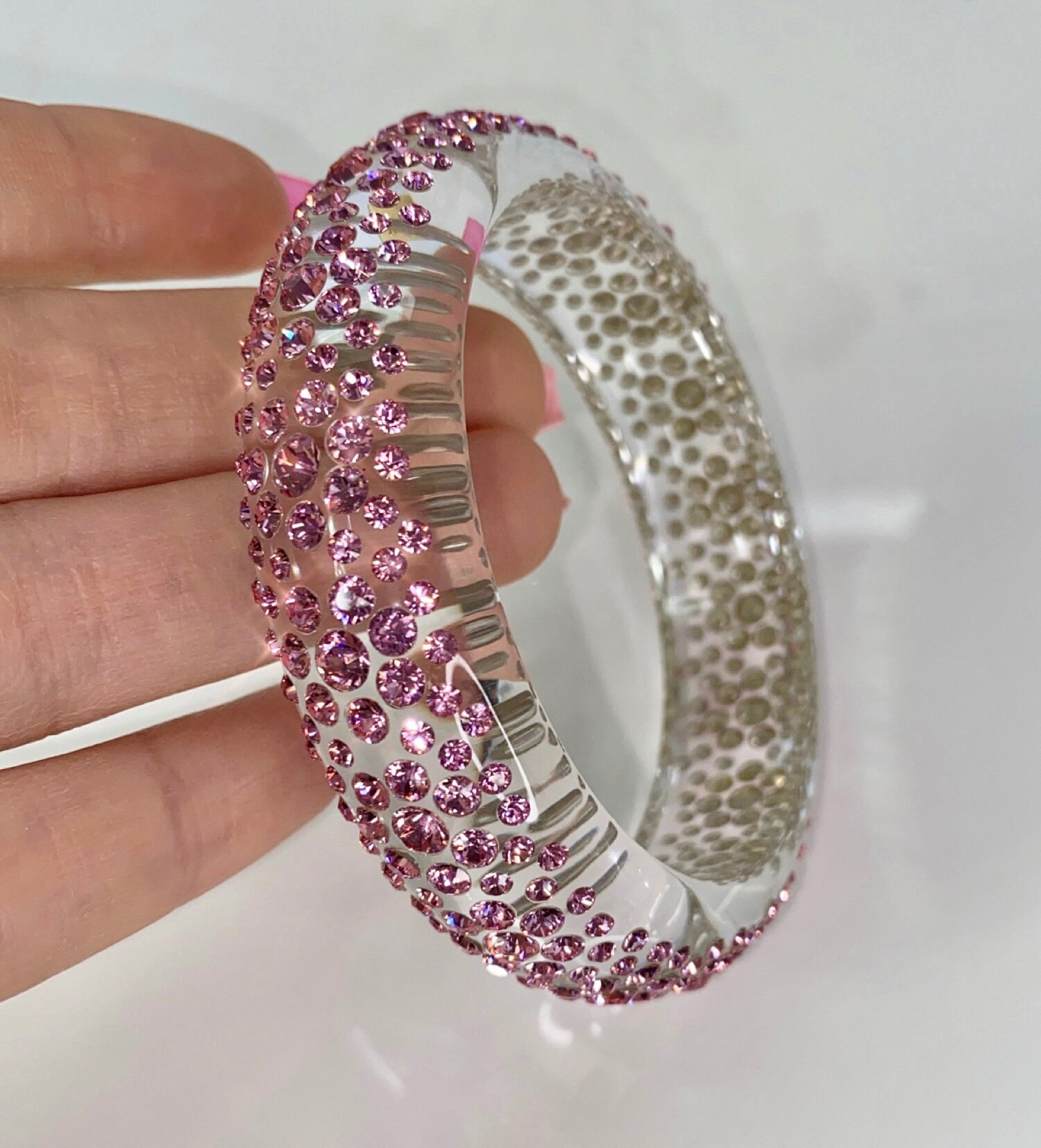 Glamorous Pink Acrylic Bangle, Crystal Bracelet, Bangle for Women, One ...