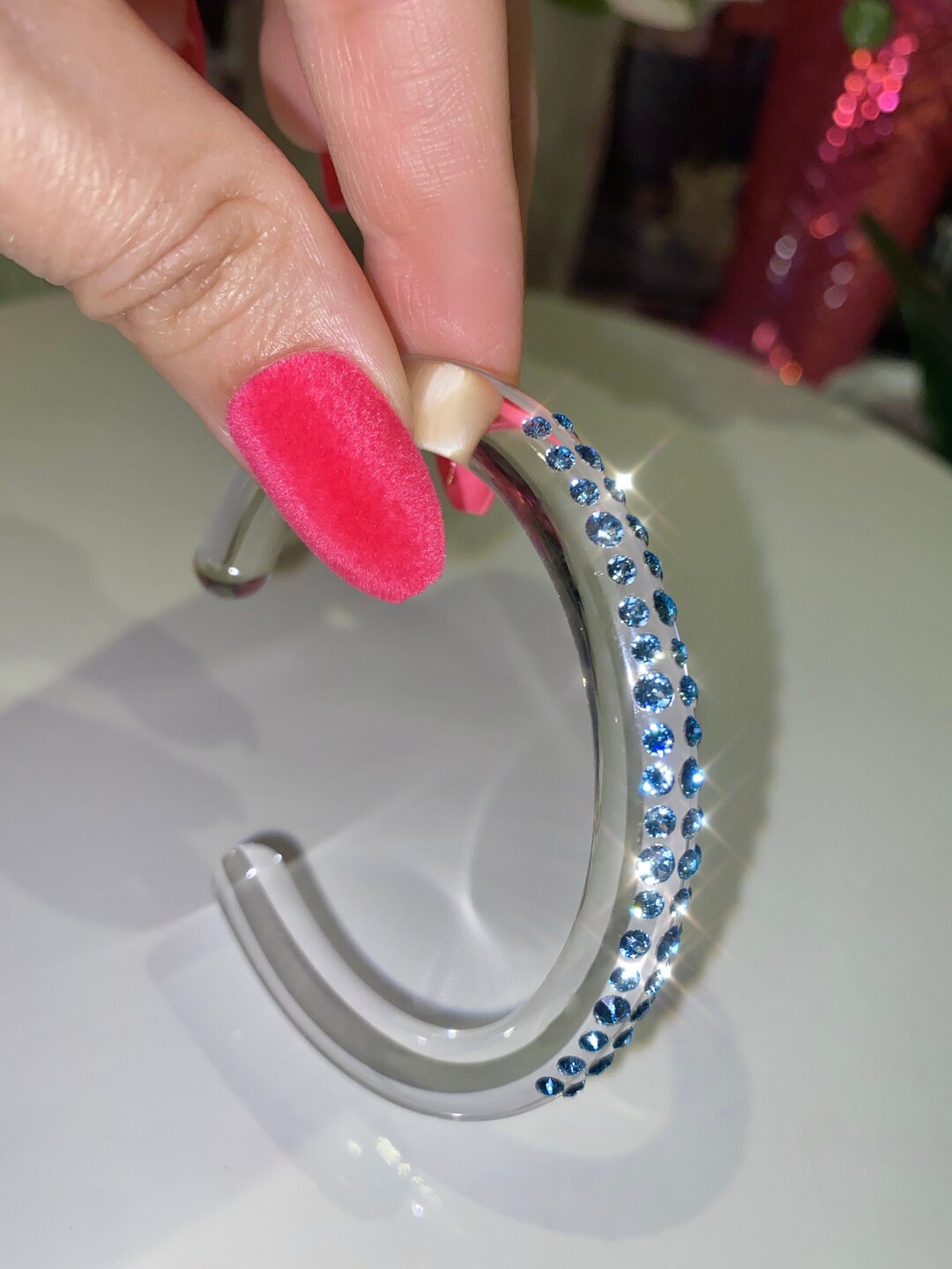 Clear Acrylic Cuff Bracelet for Women, Blue Crystal Rhinestones ...