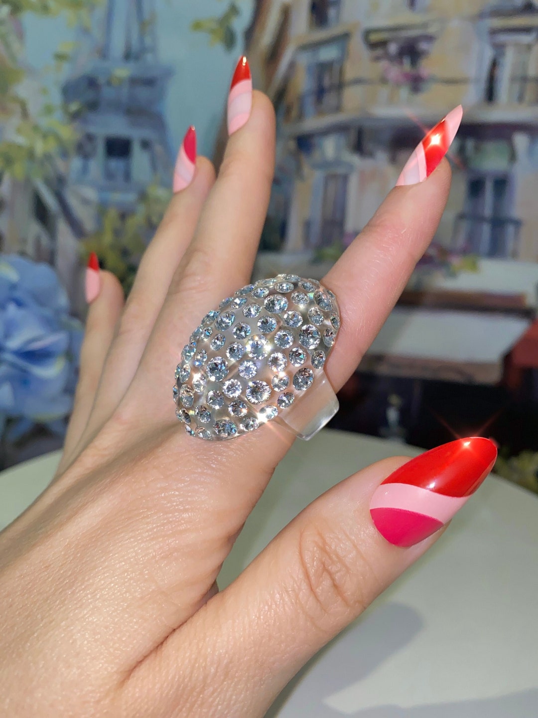 Acrylic Clear Crystal Large Statement Ring Trendy Diamond Crystal Ring ...