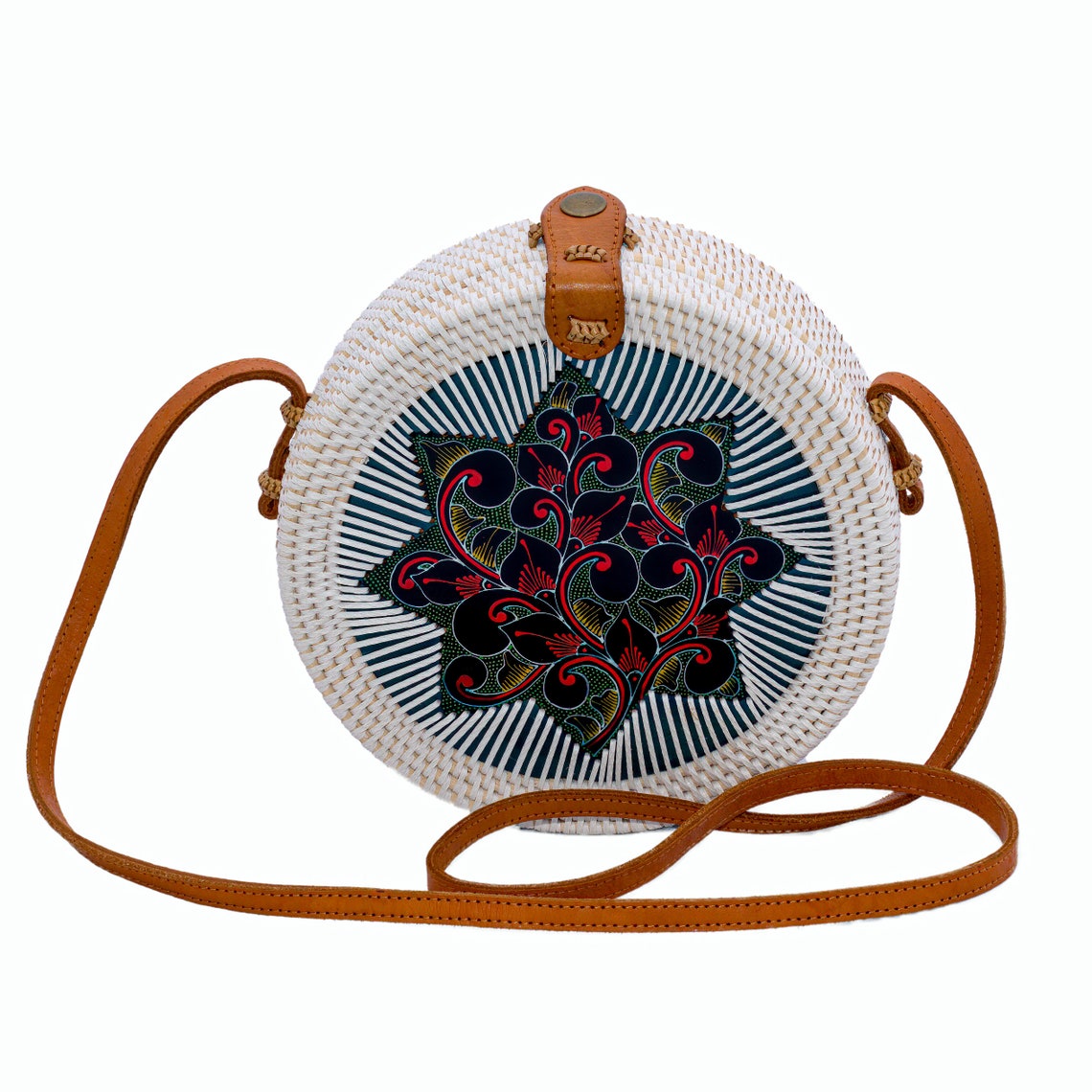 Hand Painted Rattan Bali Bags Ecofriendly With Genuine Leather Strap ...