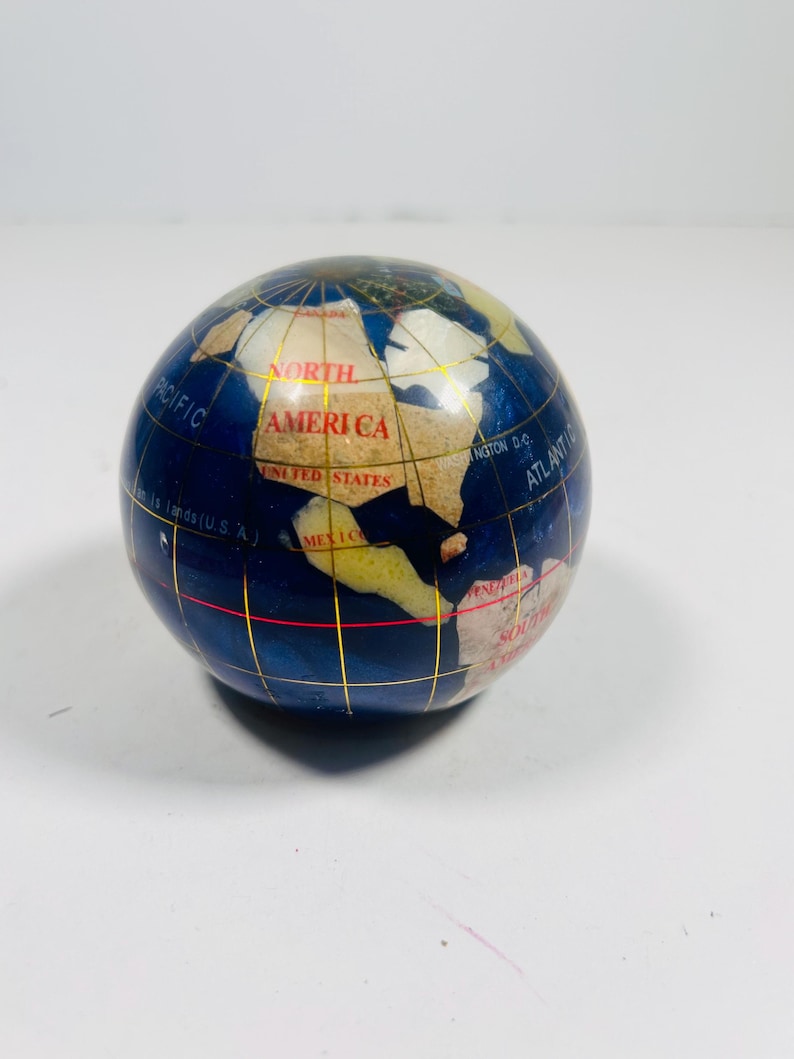 Vintage Alexander Kalifano World Globe Gemstone Paperweight Royal Blue ...