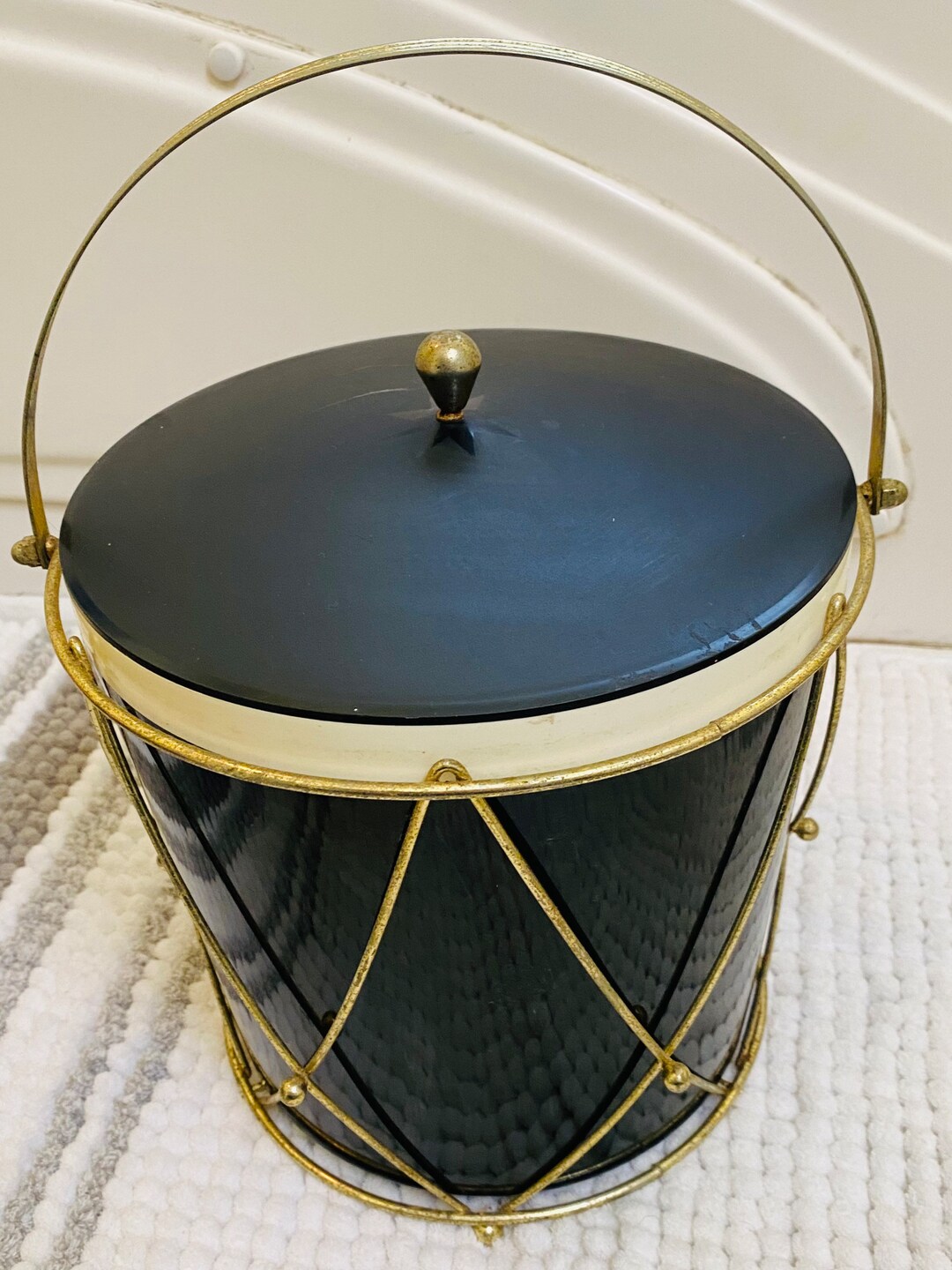 Vintage Thermos Drum Ice Bucket Black and Gold - Etsy