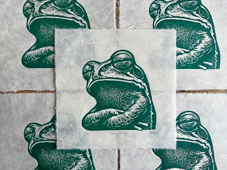 Frog With Their Arms Crossed - Original Handmade Linocut Print. Title ...