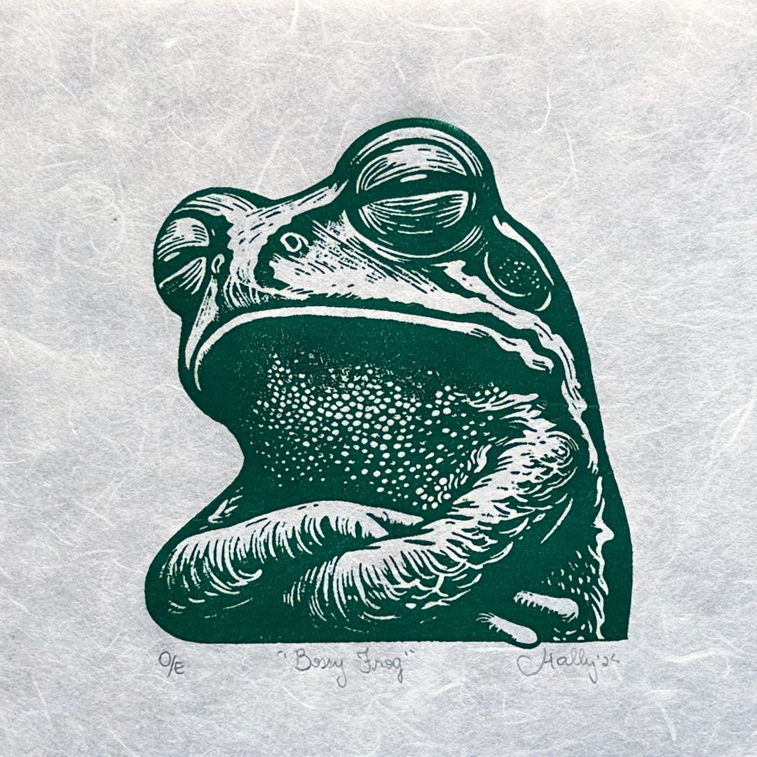 Frog With Their Arms Crossed - Original Handmade Linocut Print. Title ...