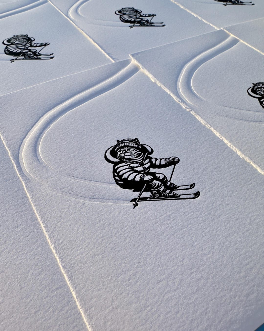 Blimey That's Steep - Original Handmade Linocut Print of a Cat Skiing ...