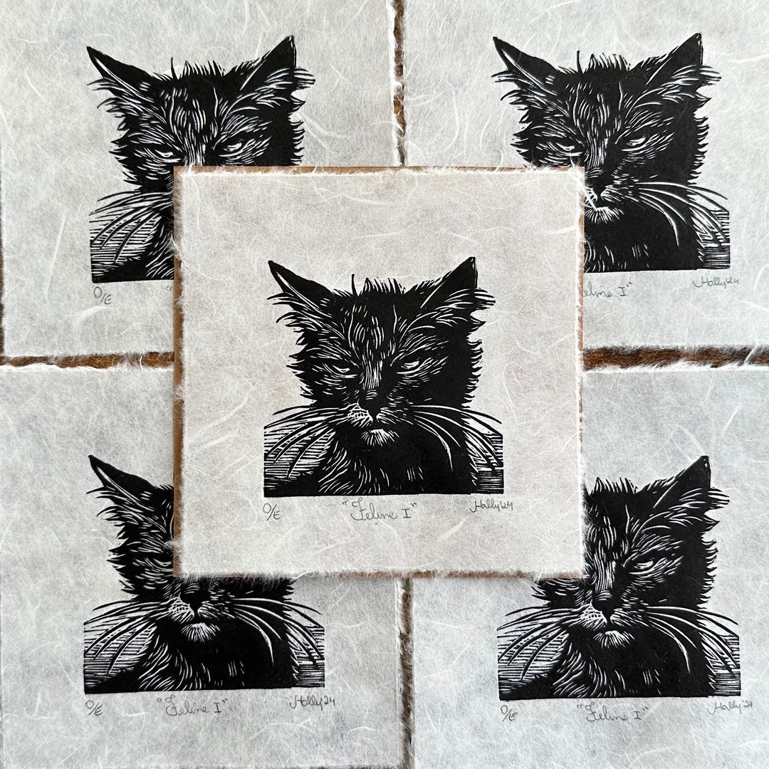 Cat Linocut Print Title: Feline I Original Handmade Linocut - Etsy