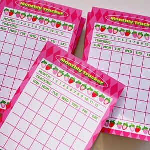 Aesthetic Strawberry Monthly Tracker Memo Pad, Cute Kawaii Note Pad ...