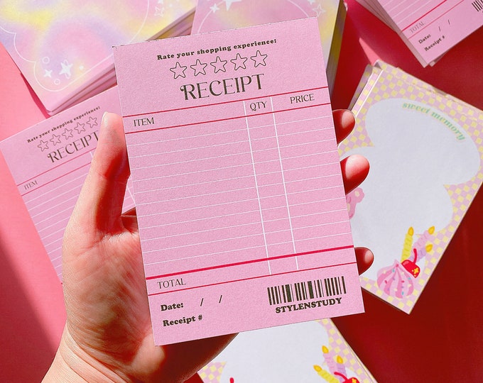 Pink Receipt Memo Pad | Cute Retro Shopping Receipt Notepad for ...