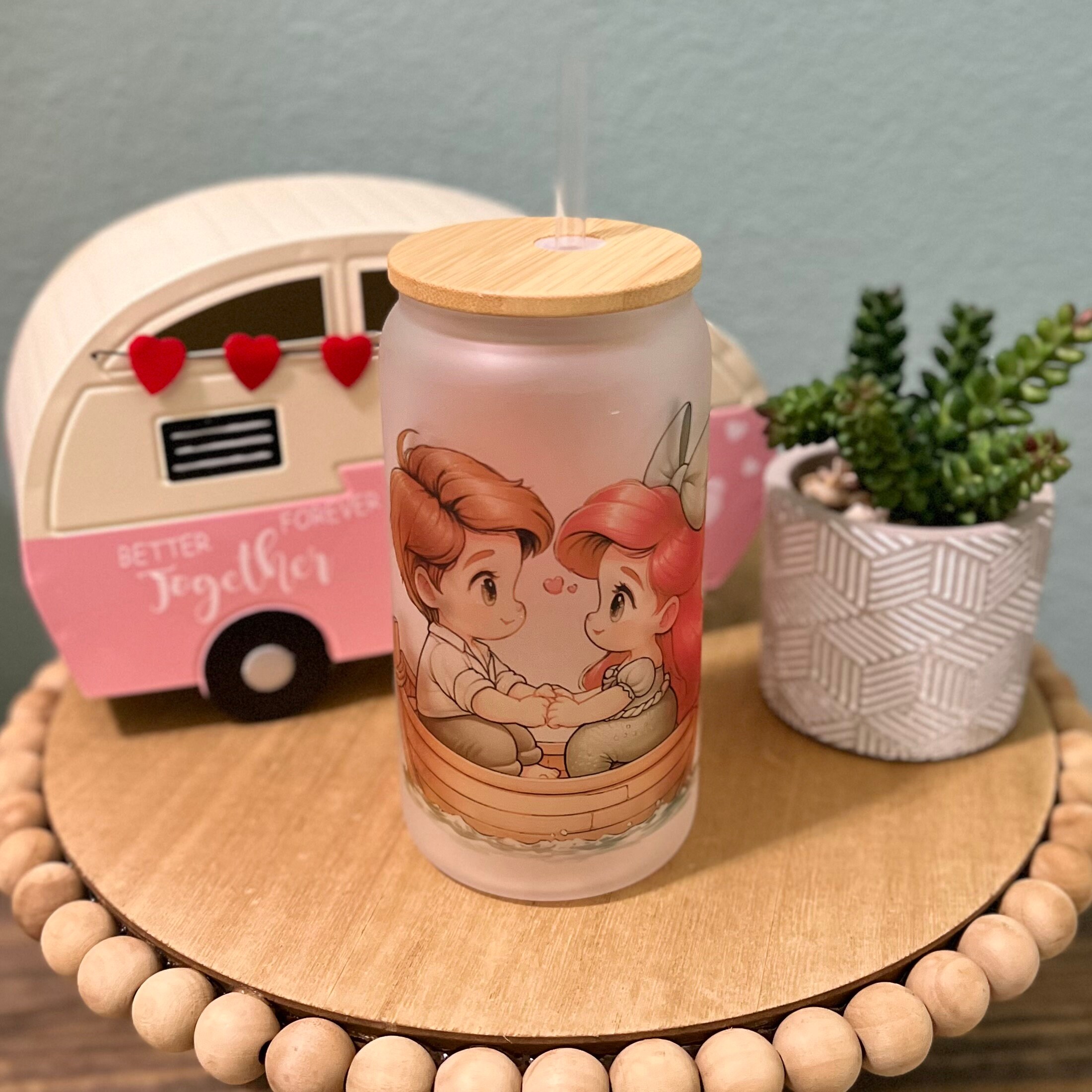 Ariel and Eric From the Little Mermaid Frosted Glass Cup - Etsy
