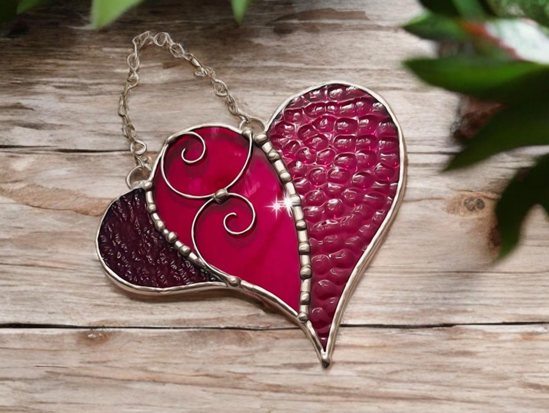 Ruby Red Hearts Stained Glass Sun Catcher, Valentines Gift - Etsy
