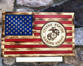 Usmc Wood Flag | Etsy