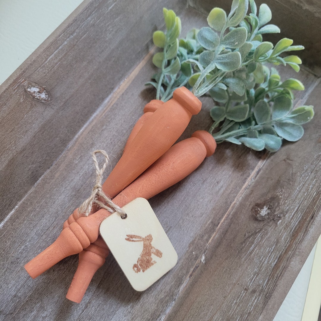 Bunch of Orange Wooden Spindle Carrots Easter Spring Decor Tray Shelf ...