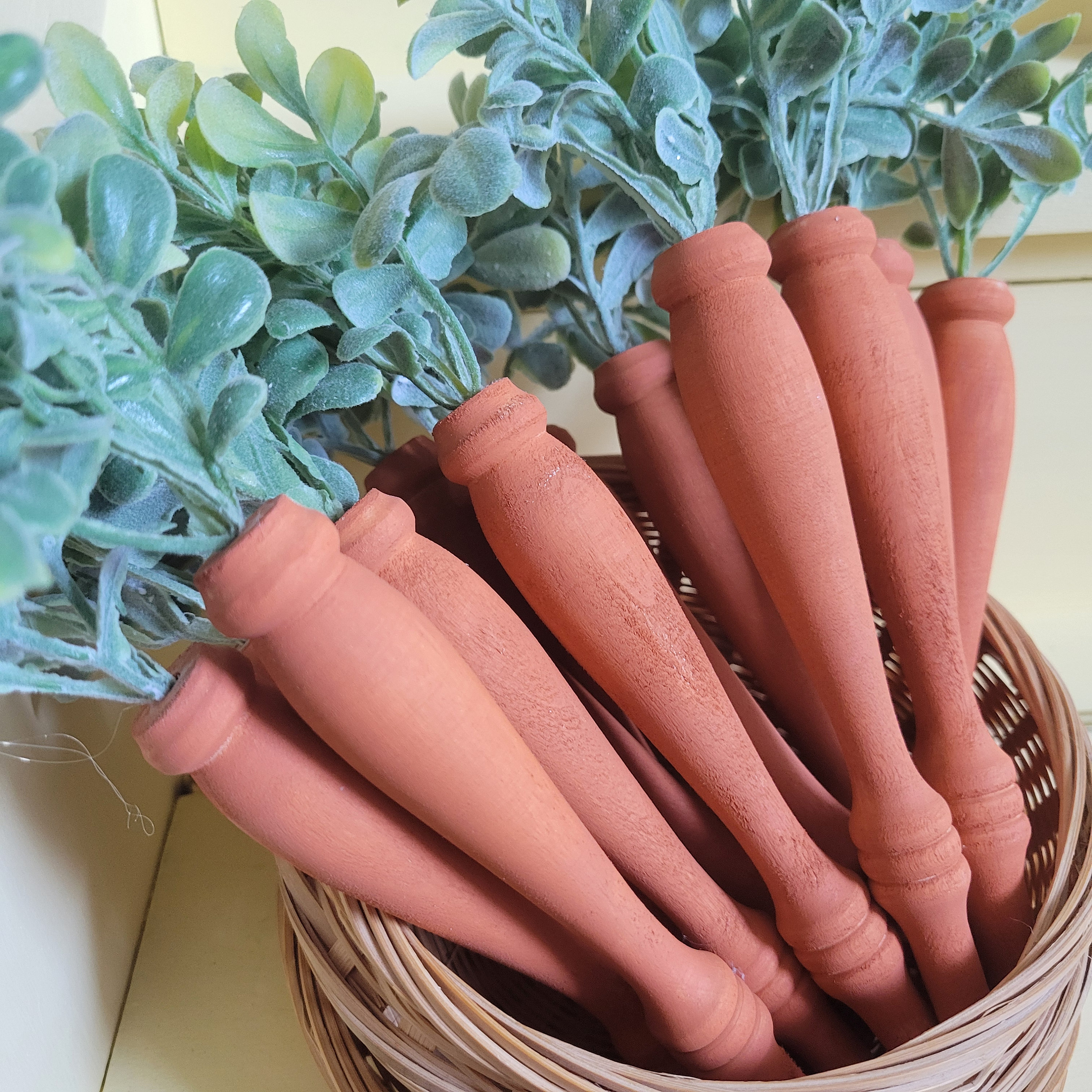 Bunch of Orange Wooden Spindle Carrots Easter Spring Decor Tray Shelf ...