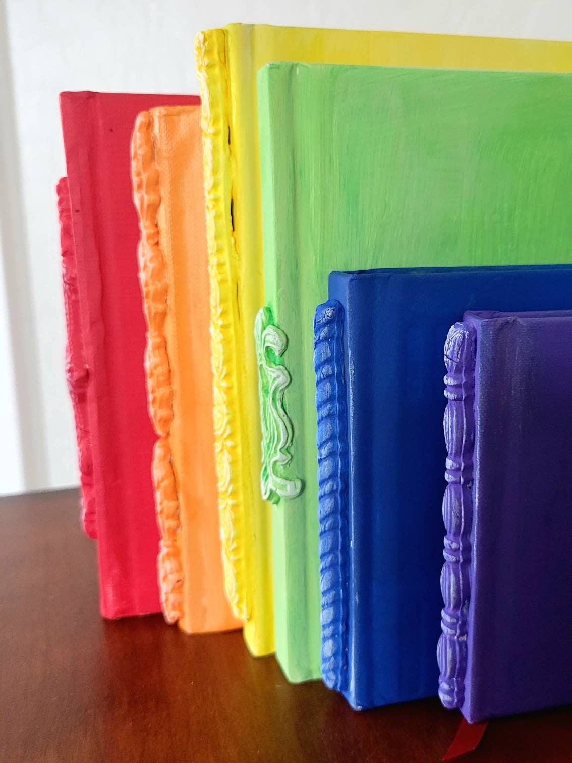 Rainbow Painted Small Book Set With Embellished Spines / 6 Book ...