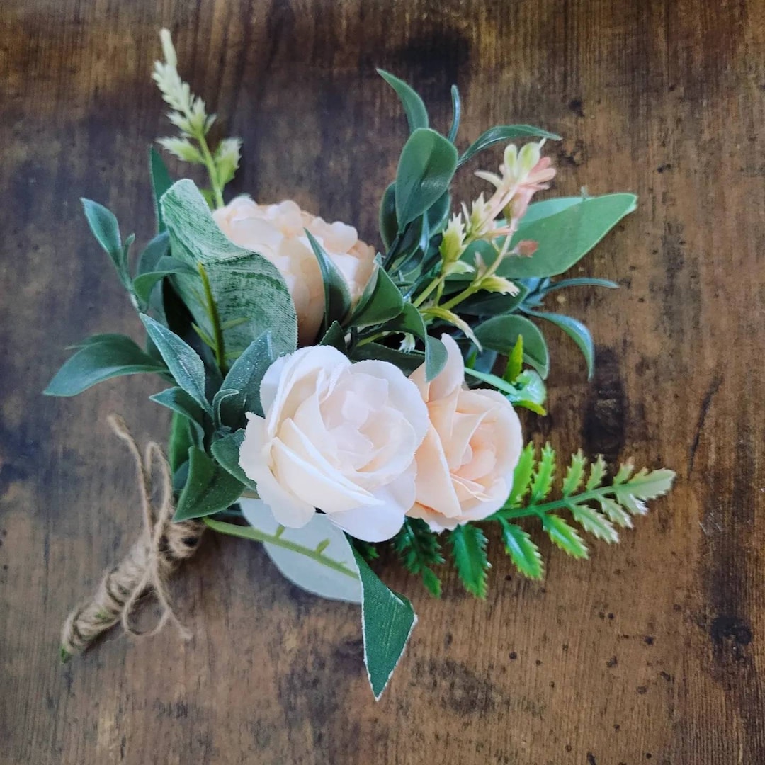 Miniature Bouquet / Small Peachy Roses and Peonies / Small Vase Decor ...