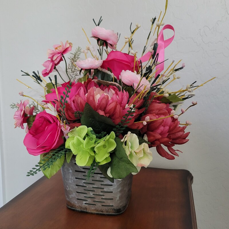 Breast Cancer Flower Arrangement - Etsy