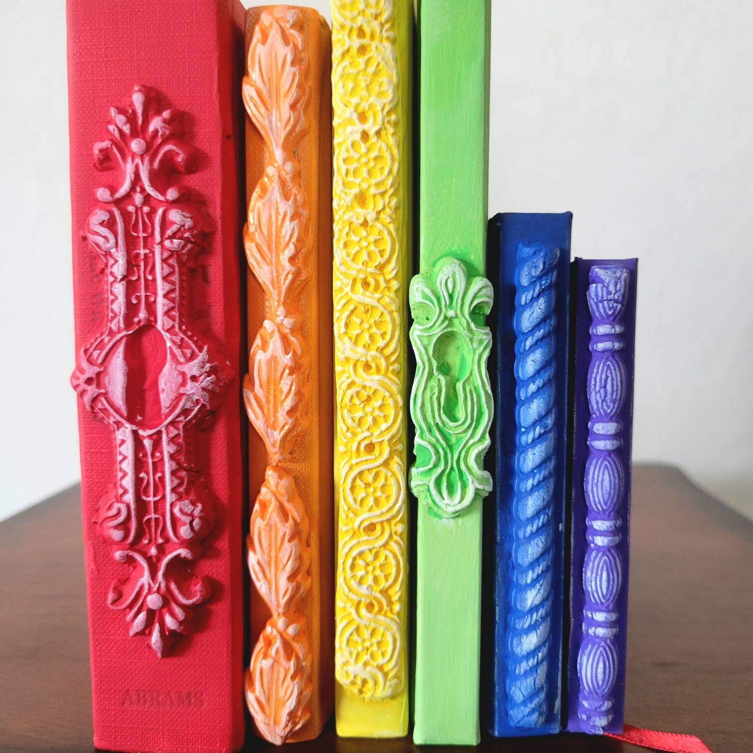Rainbow Painted Small Book Set With Embellished Spines / 6 Book ...