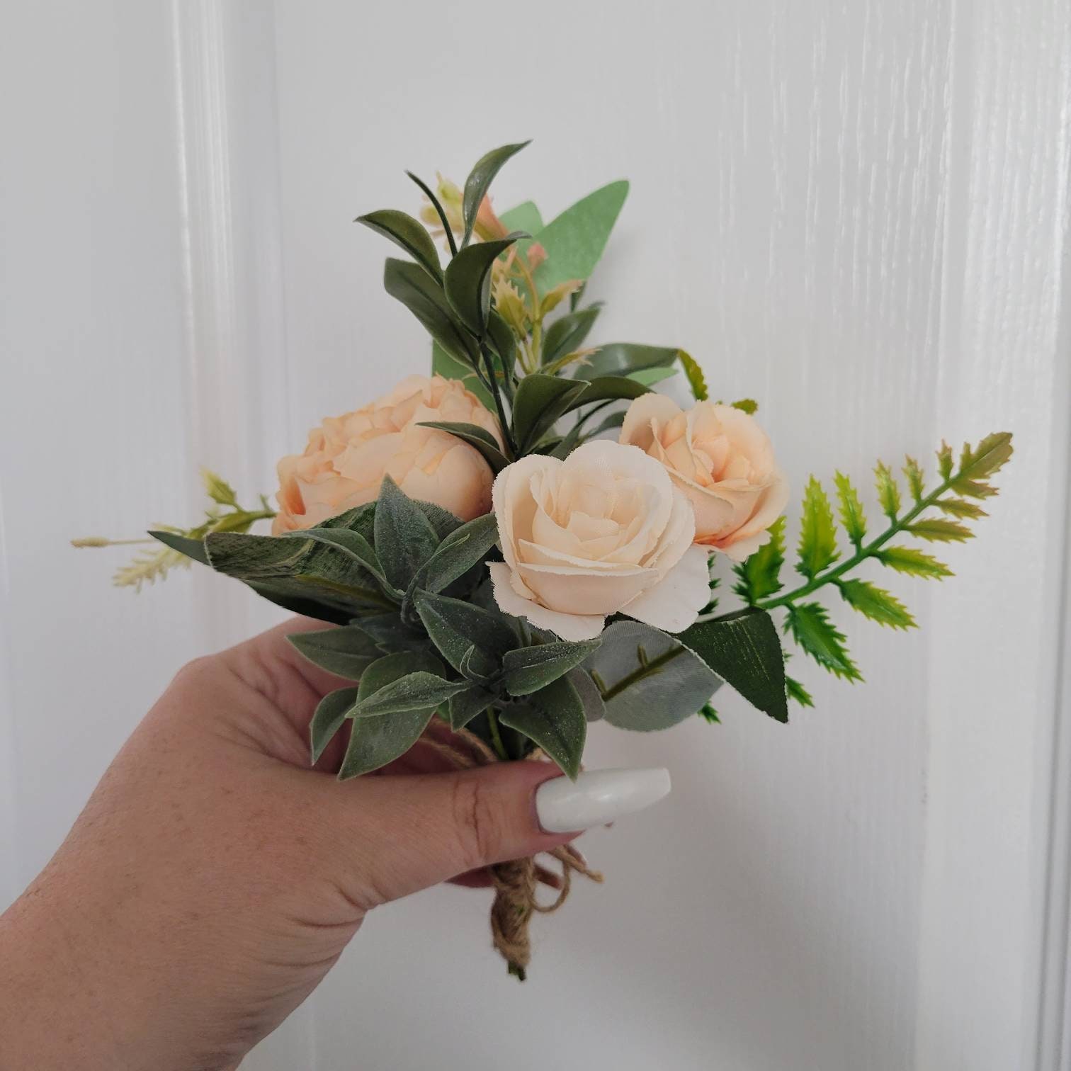 Miniature Bouquet / Small Peachy Roses and Peonies / Small Vase Decor ...