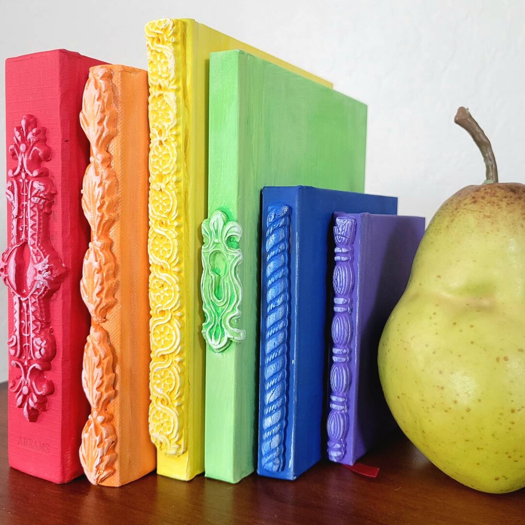 Rainbow Painted Small Book Set With Embellished Spines / 6 Book ...